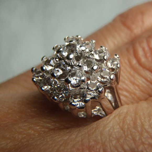 Uncas | Jewelry | Vintage Sterling Crystal Cocktail Ring Size 6 Signed ...
